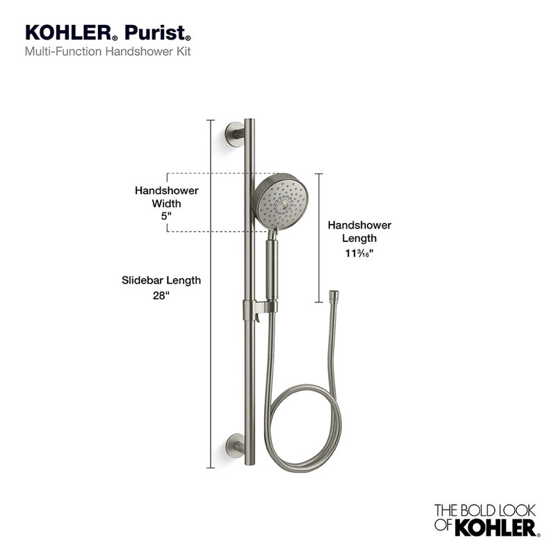 Kohler Purist 24" Multifunction Handshower Kit, 2.5 GPM, Three Spray Settings, High Pressure ...